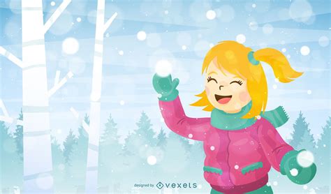 Girl Illustration Playing With Snow Vector Download