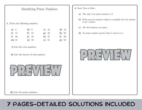 identifying prime numbers worksheet with solutions teaching resources