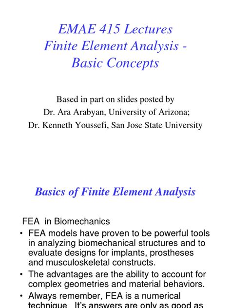 Emae 415 Lectures Finite Element Analysis Basic Concepts Pdf Finite Element Method Stiffness