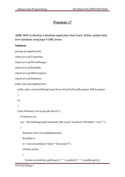 Practical 17 Advance Java Programming Practical 17 AIM WAP To