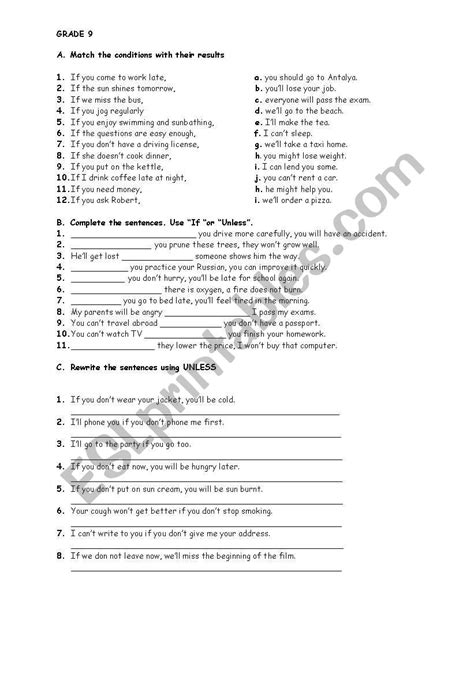 If Unless ESL Worksheet By Grudgetr