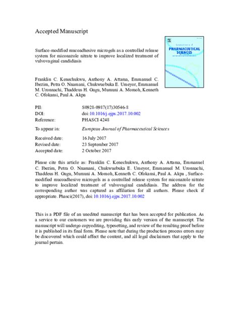 Pdf Surface Modified Mucoadhesive Microgels As A Controlled Release