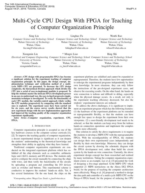 Multi Cycle Cpu Design With Fpga For Teaching Of Computer Organization Principle Pdf Central