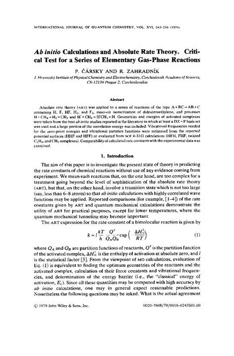 Pdf Ab Initio Calculations And Absolute Rate Theory Critical Test