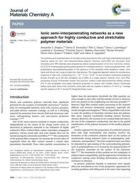 Pdf Ionic Semi Interpenetrating Networks As New Approach For Highly