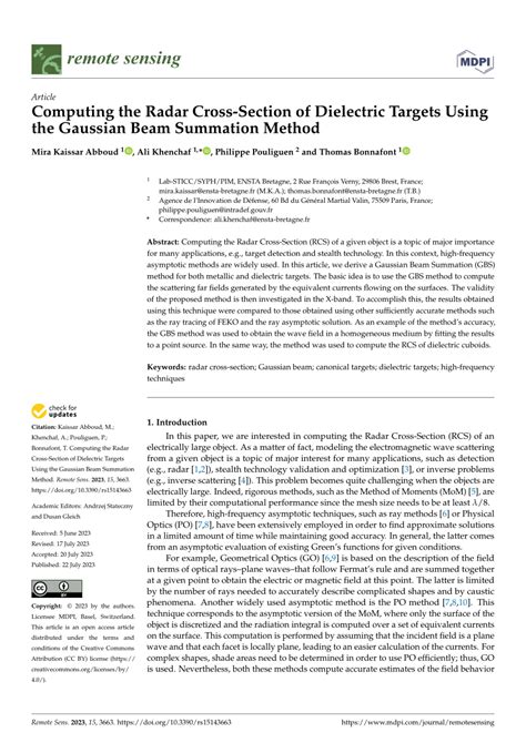 Pdf Computing The Radar Cross Section Of Dielectric Targets Using The Gaussian Beam Summation
