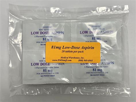 81mg Chewable Aspirin 20 Tablet Per Pack Unit Dose Medical Warehouse