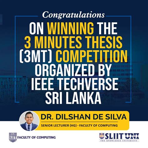 Sliit On Linkedin Congratulations Dr Dilshan De Silva Senior