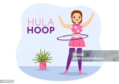 훌라후프 일러스트레이션 사람들이 운동하는 사람들과 함께 훌라후프를 연주하고 스포츠 활동에서 피트니스 훈련 플랫 만화 손으로 그린