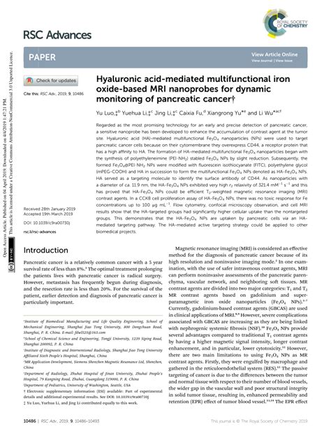Pdf Hyaluronic Acid Mediated Multifunctional Iron Oxide Based Mri