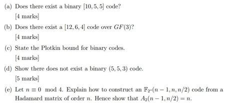 solved a does there exist a binary [10 5 5] code [4
