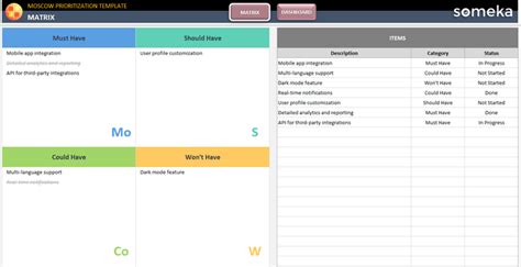 Moscow Prioritization Template In Excel Moscow Matrix