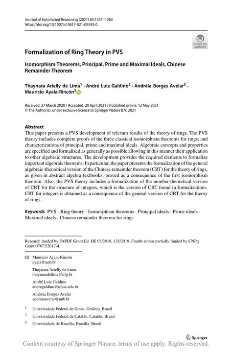 Formalization Of Ring Theory In Pvs Isomorphism Theorems Principal