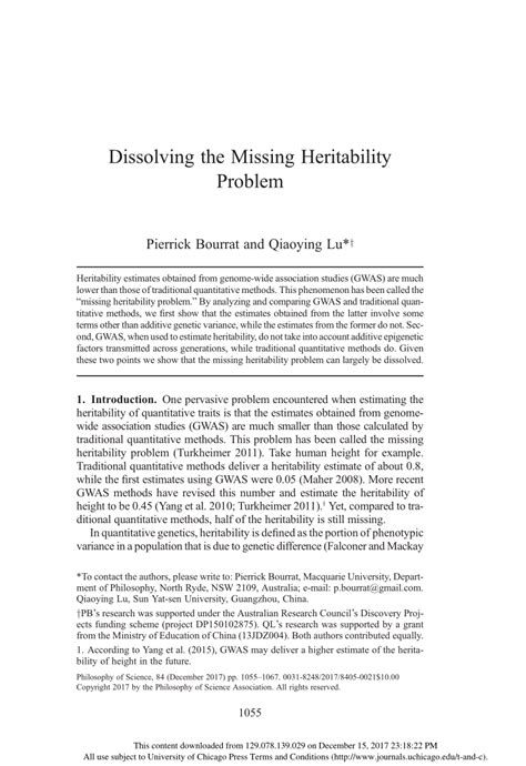 Pdf Dissolving The Missing Heritability Problem