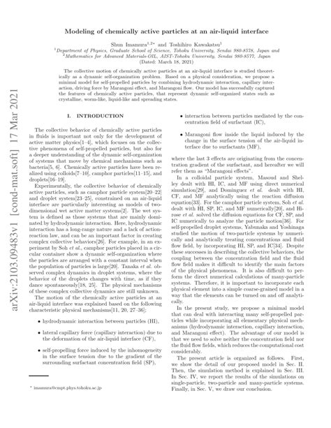 Pdf Modeling Of Chemically Active Particles At An Air Liquid Interface