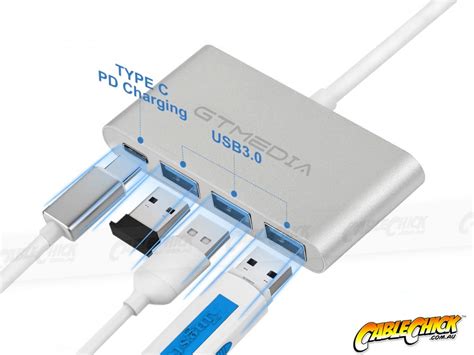 4 Port Usb Hub With Usb C Interface 3x Usb 30 Usb C 60w Pd
