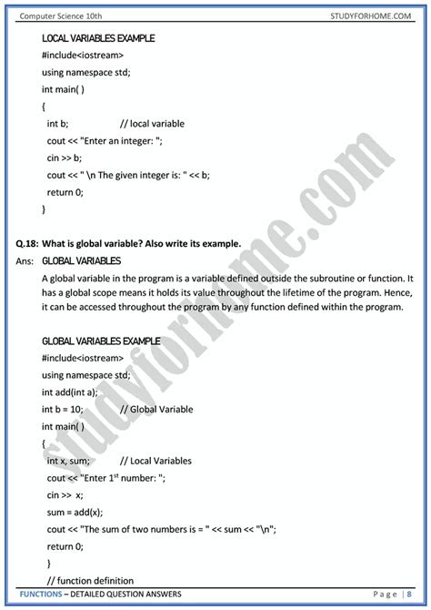 Functions Question Answers Computer Science Class 10th