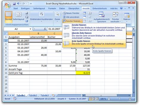 Felder Fenster Fixieren Damit Sie Beim Scrollen Sichtbar Bleiben