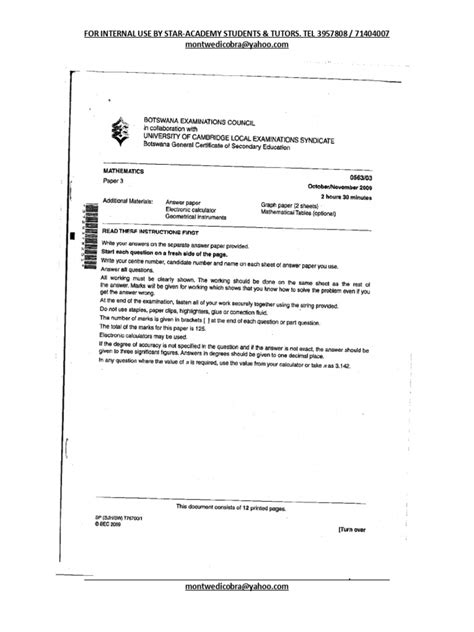 Bgcse Maths Pp3 2009 Pdf Bgcse Maths Pp3 2009 Pdf