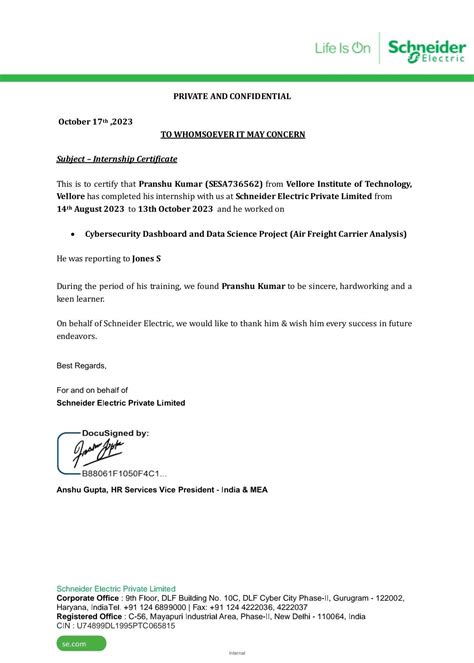 Pranshu Kumar On Linkedin Internshipexperience Schneiderelectric