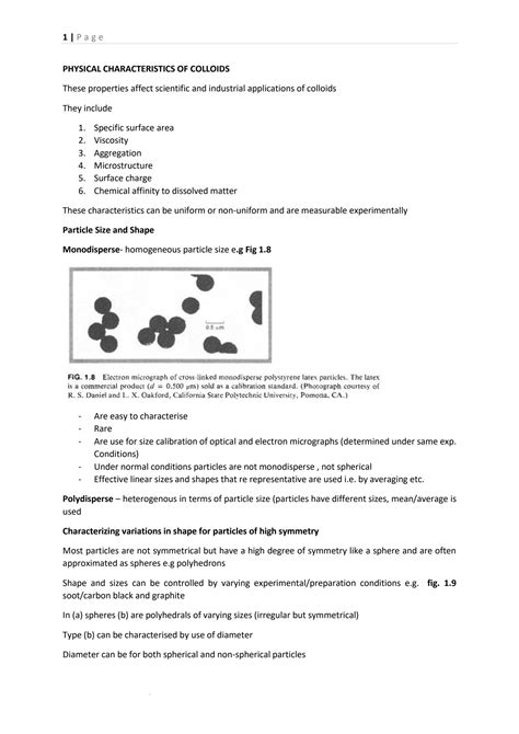 Solution Colloid And Surface Chemistry Physical Characteristics Of Colloids And Polydispersity