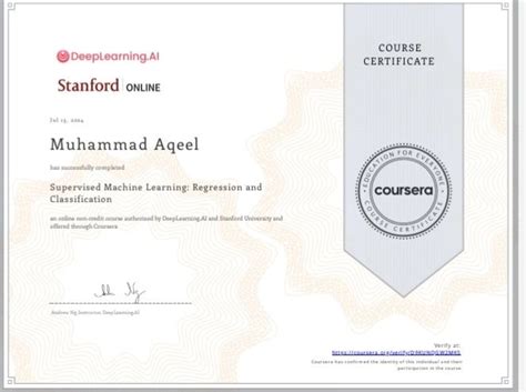🚀 Completed The Supervised Machine Learning Classification And Regression Course From