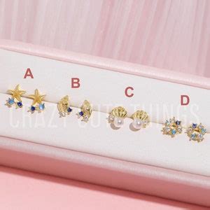 Ocean Themed Screw Back Earrings 925 Hypoallergenic Silver And Gold