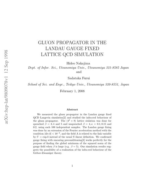 Pdf Gluon Propagator In The Landau Gauge Fixed Lattice Qcd Simulation