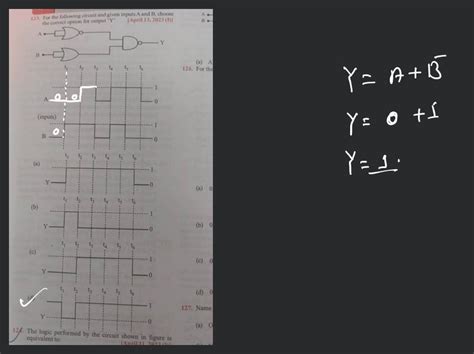123 for the following circuit and given inputs a and b choose the corre