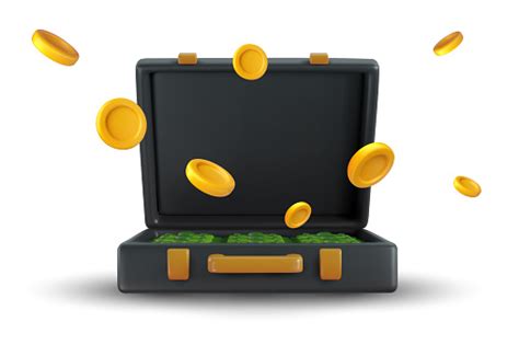 벡터 3d 오픈 가죽 블랙 가방 현금 종이 녹색 돈 동전이 사실적인 만화 스타일입니다 밝고 현대적인 디자인 요소 하얀 배경에 분리된 창조적인 다채로운 예술 삽화 3차원
