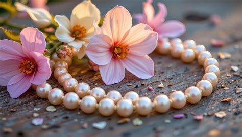 Natural Pearls Placed With Pastel Flowers Glowing Gracefully Under