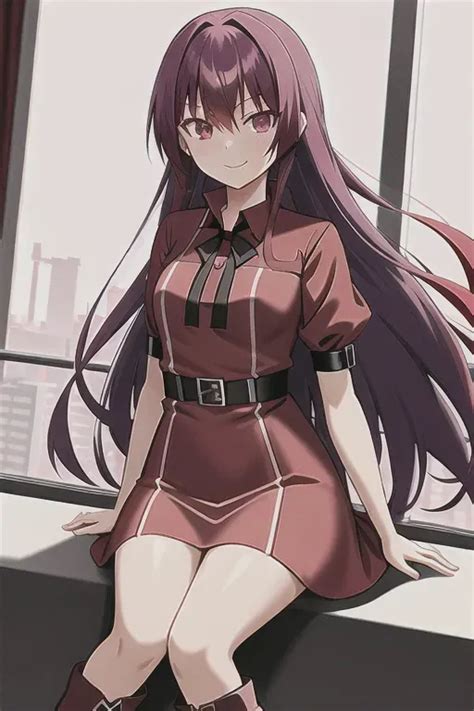 Dopamine Girl Photograph Purple Eye Red Dress Desaturated Red Hair