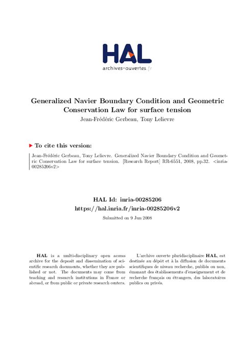 Pdf Generalized Navier Boundary Condition And Geometric Conservation Law For Surface Tension