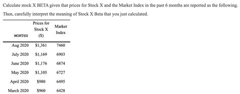 Solved Calculate Stock X BETA Given That Prices For Stock X Chegg Com
