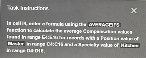 Solved Task InstructionsIn Cell 14 Enter A Formula Using Chegg Com