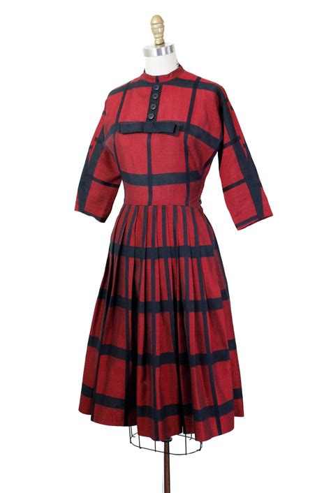 Hearth And Home 1950s Red And Black Windowpane Plaid Party Dress By