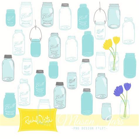 Mason Jars Clip Art Set 60 Images In Color And By Rachelwhitetoo 6 75
