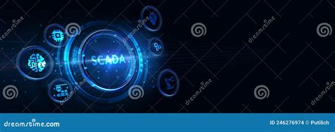 Scada System Icon In Wireframe Hand Supervisory Control And Data Acquisition Technology Concept