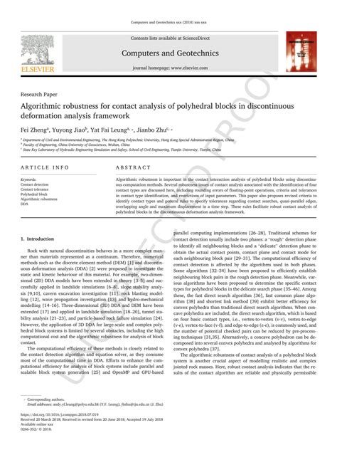 Pdf Algorithmic Robustness For Contact Analysis Of Polyhedral Blocks In Discontinuous