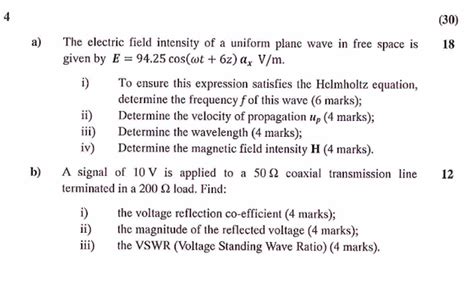 Solved 30 The Electric Field Intensity Of A Uniform Plane
