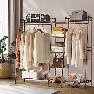 Oikiture Bamboo Wardrobe Clothes Rack 160 X 41 X 140cm Open Wardrobe