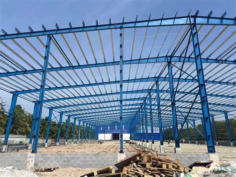 Blue Color Prefabricated Steel Building Frames With H Section Steel