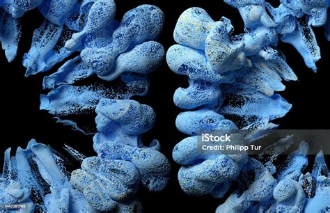 추상 예술의 3d 렌더링 3d 배경 초현실적 인 폭발적인 연기 스플래시 구조의 일부가 작은 공 구체를 기반으로 한 먼지 입자
