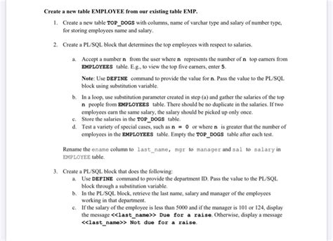 Solved Create A New Table EMPLOYEE From Our Existing Table Chegg Com
