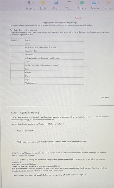 Solved T Insert Table Chart Text Shape Media Commen NAME Reproductive Course Hero