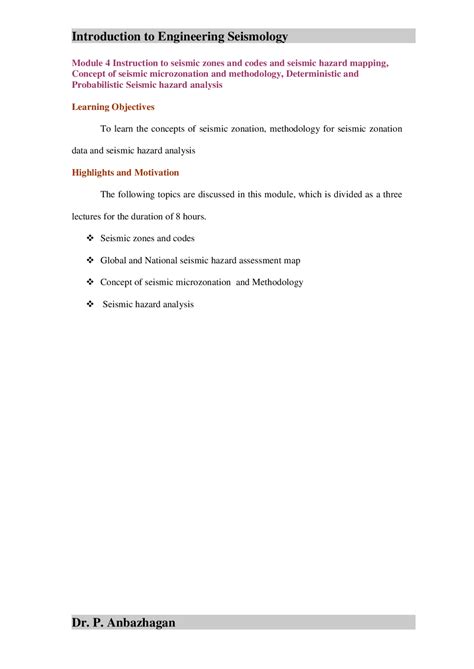 Seismic Zones Introduction To Engineering Seismology Lecture Notes Docsity