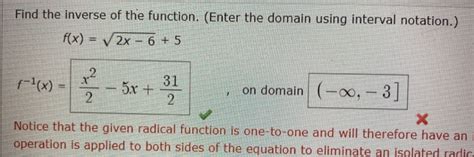 Solved Find The Inverse Of The Function Enter The Domain Chegg Com