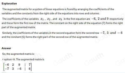 solved write augmented the matrix corresponding to the following