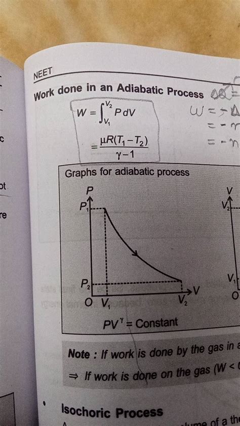 NEET Work done in an Adiabatic Process W V V PdV γ μR T T Gr