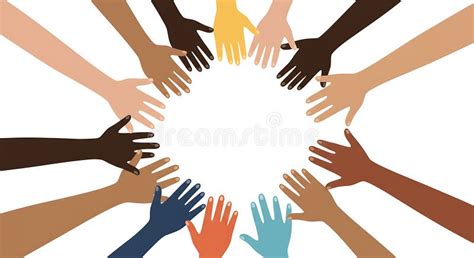 Diverse Hands Circle Symbolizing Unity Inclusion And Collaboration On White Background Stock
